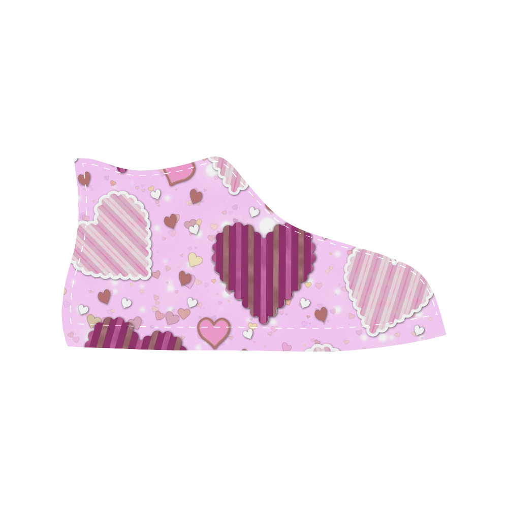 Pink Patchwork Hearts Aquila High Top Microfiber Leather Women's Shoes ...