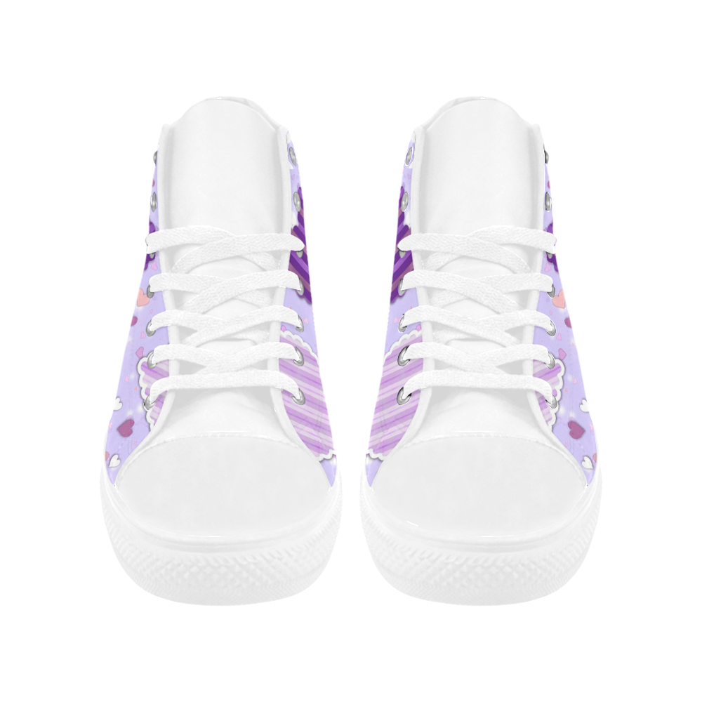 Purple Patchwork Hearts Aquila High Top Microfiber Leather Women's ...