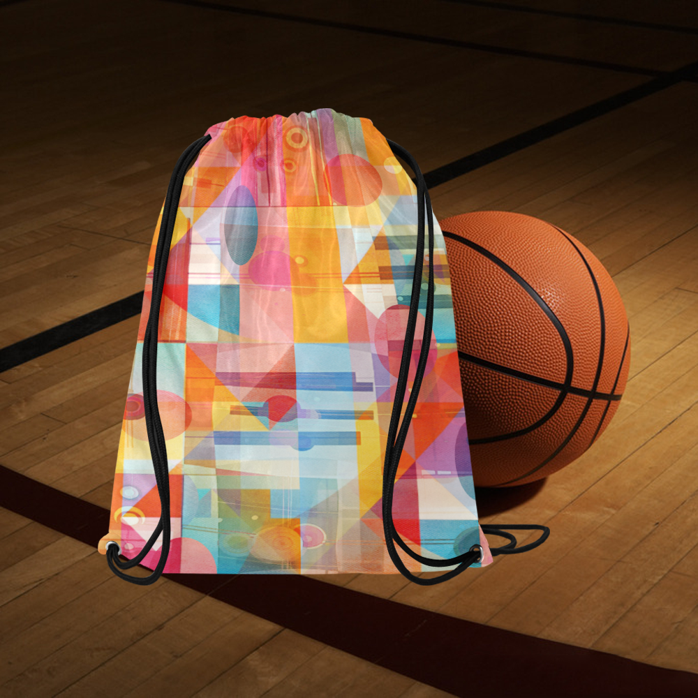 Sunny Geometric Whimsy Large Drawstring Bag Model 1604 (Twin Sides) 16.5"(W) * 19.3"(H) | ID ...