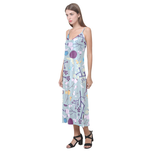 Beautiful Floral Nature Pattern V-Neck Open Fork Long Dress(Model D18 ...