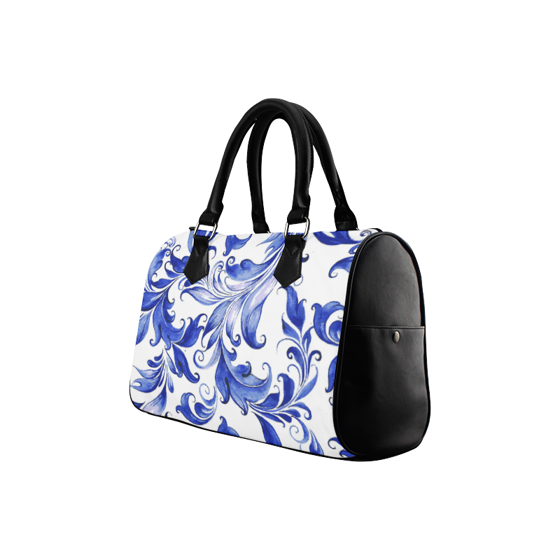 Blue White Porcelain Floral Pattern Boston Handbag (Model 1621) | ID ...