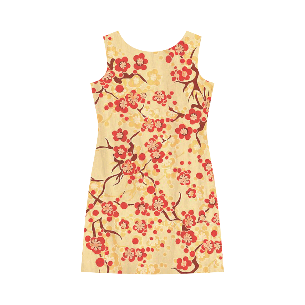 Red Sakura Vintage Japanese Floral Round Collar Dress (D22) | ID: D1181337