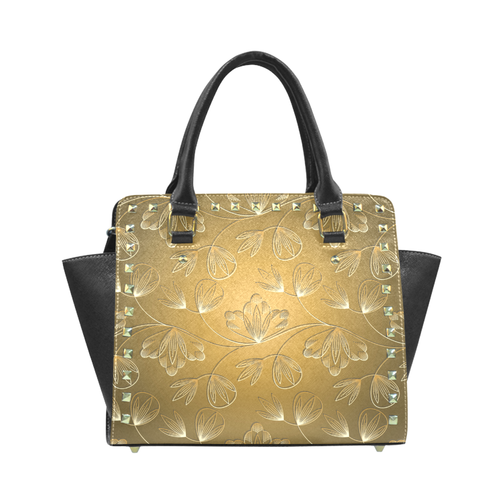 Beautiful Gold Vintage Floral Pattern Rivet Shoulder Handbag (Model ...