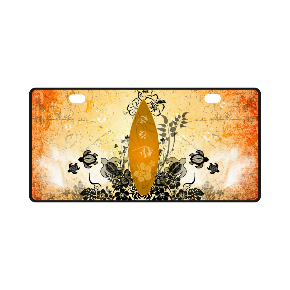Surfboard with turtles and flowers License Plate | ID: D1231126