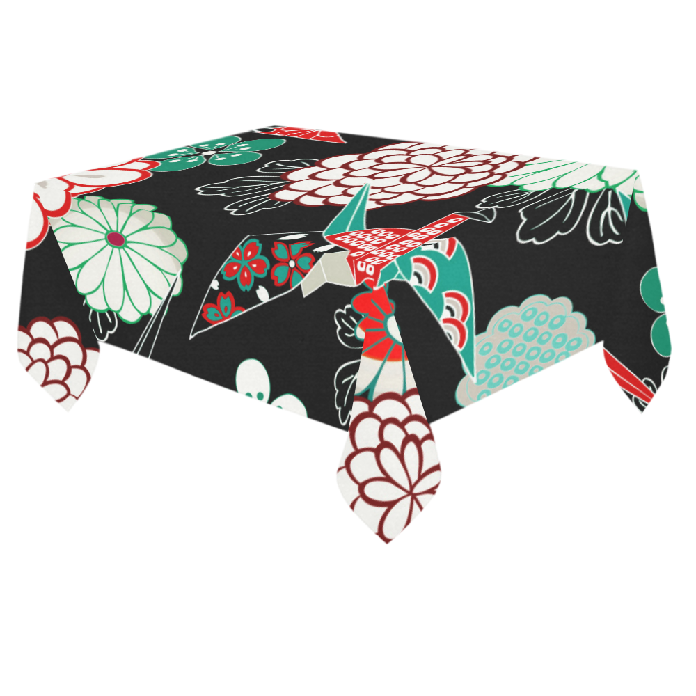 Japanese Origami Floral Kimono Pattern Cotton Linen Tablecloth 60"x 84 ...