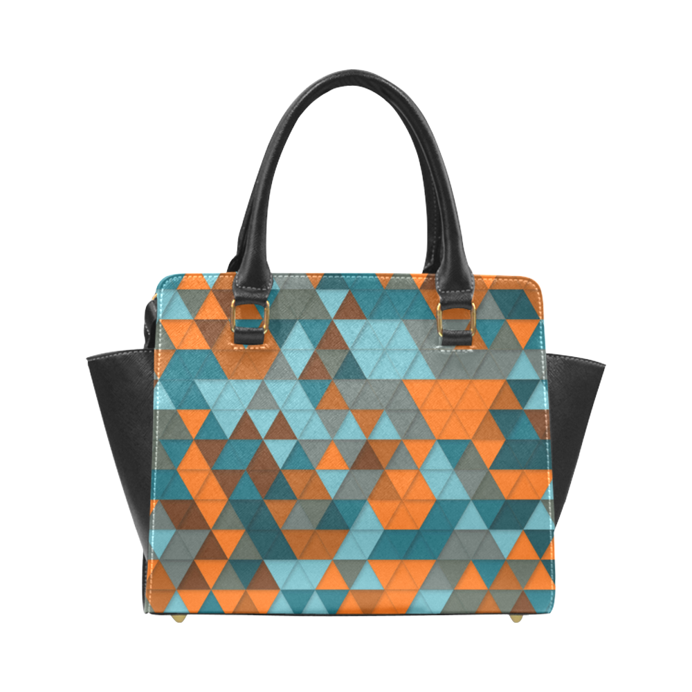 Red Teal Abstract Geometric Triangles Rivet Shoulder Handbag (Model ...