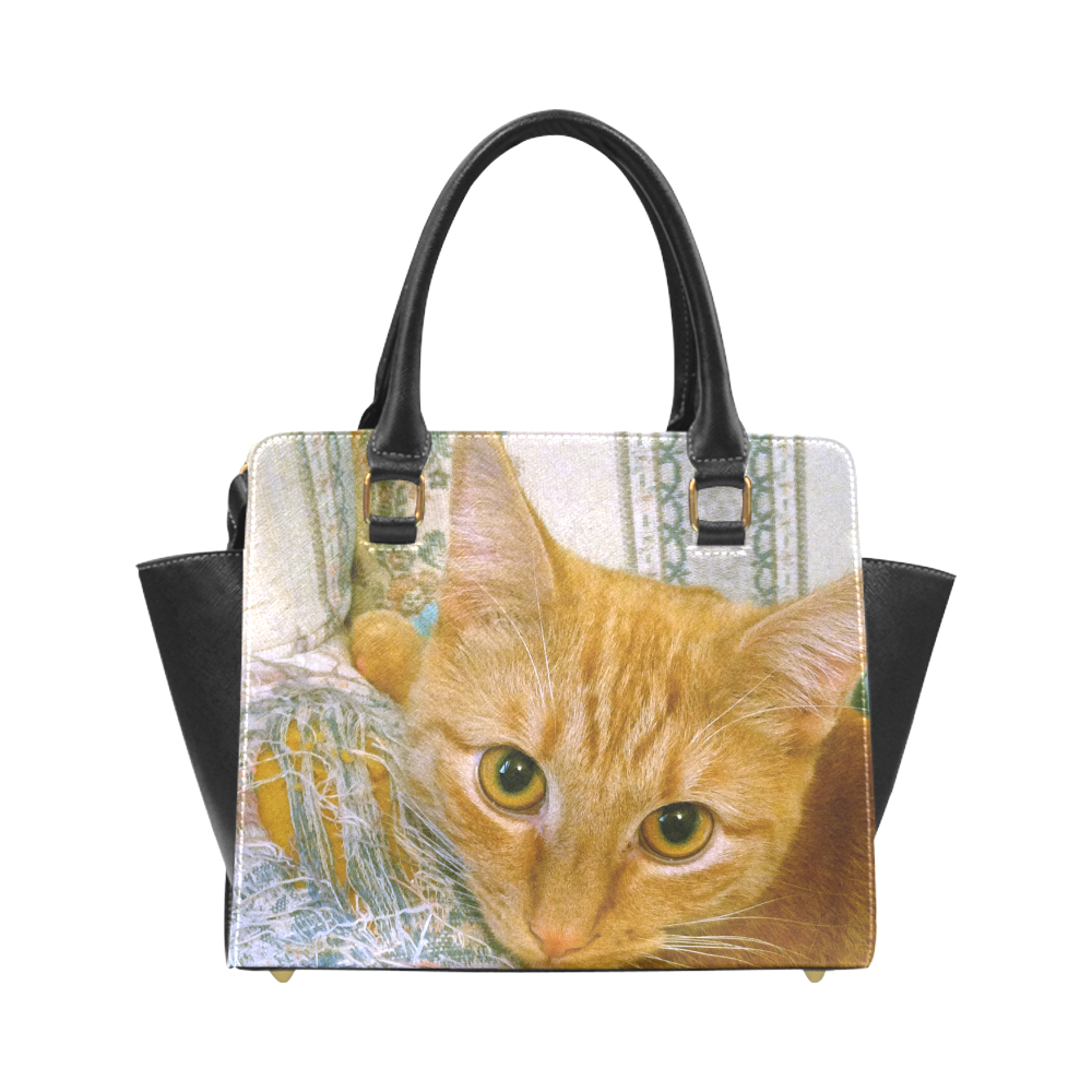 Orange Tabby Cat Shredded Sofa Rivet Shoulder Handbag (Model 1645) | ID ...