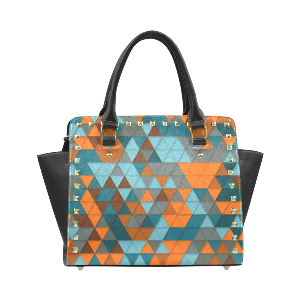 Red Teal Abstract Geometric Triangles Rivet Shoulder Handbag (Model ...
