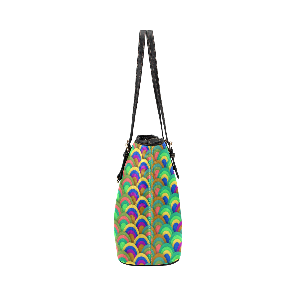 Colorful Japanese Pattern Fish Scales Leather Tote Bag/Large (Model ...
