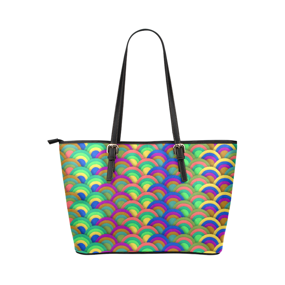 Colorful Japanese Pattern Fish Scales Leather Tote Bag/Large (Model ...
