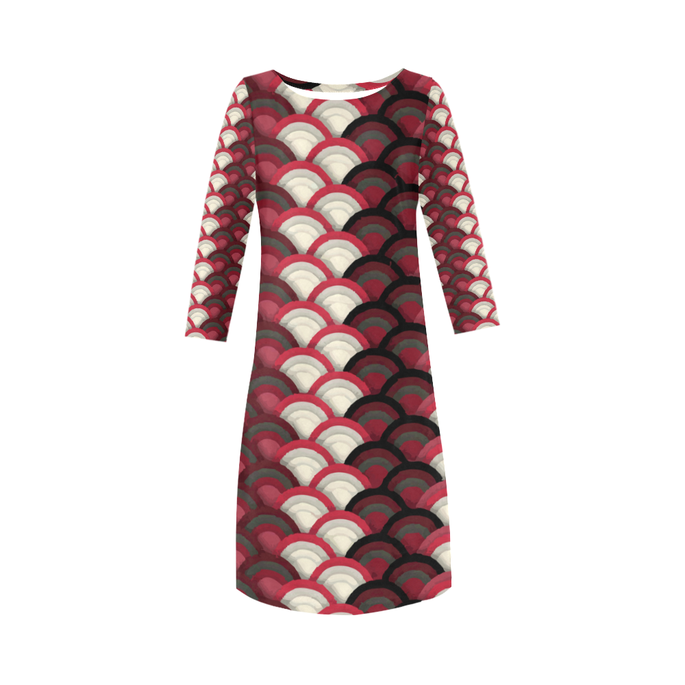 Red Black White Vintage Japanese Pattern Round Collar Dress (D22) | ID ...