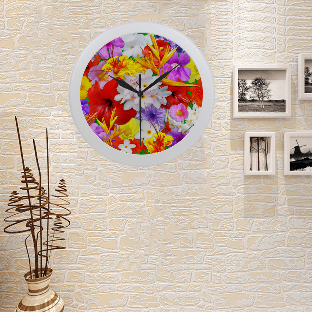 Exotic Flowers Colorful Explosion Circular Plastic Wall clock | ID ...