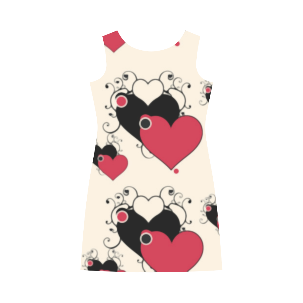 Red Black Valentine Hearts Pattern Round Collar Dress (D22) | ID: D1272003
