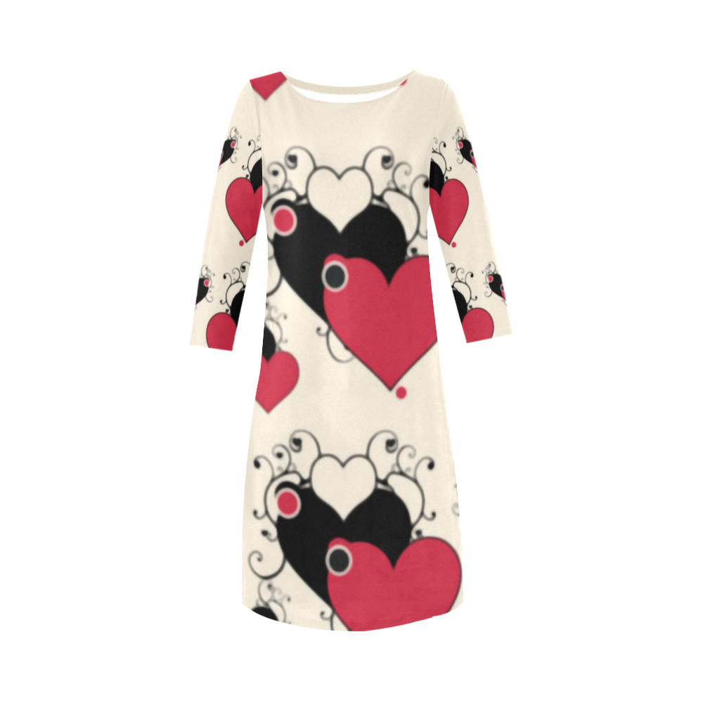 Red Black Valentine Hearts Pattern Round Collar Dress (D22) | ID: D1272003