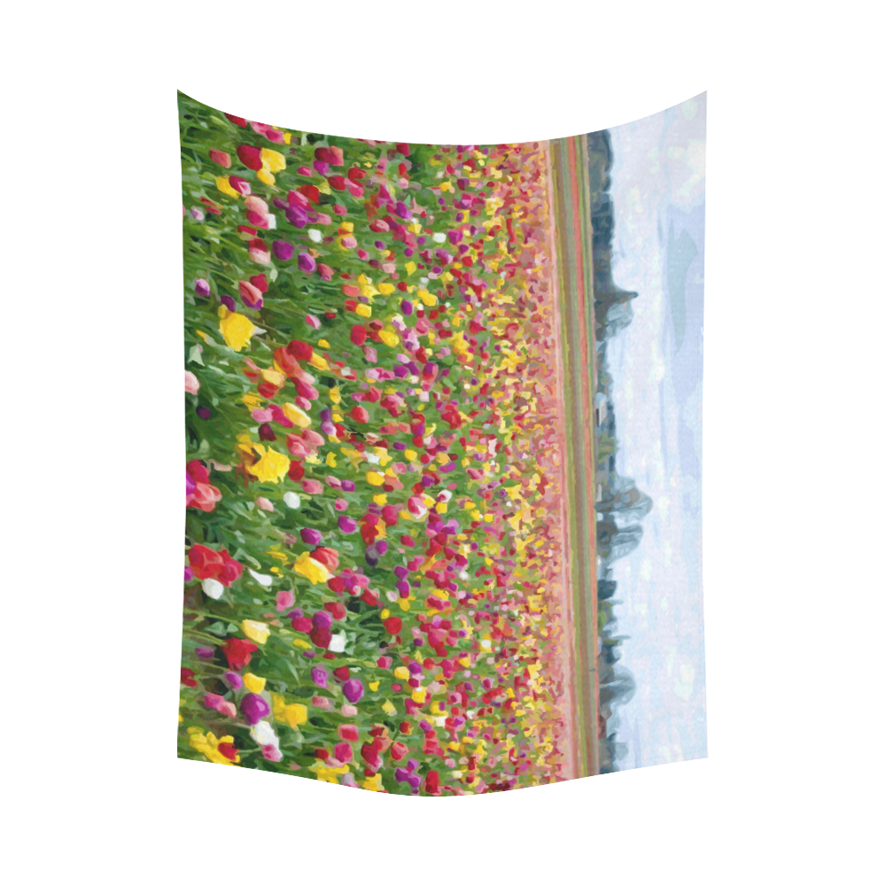 Poppy Fields Cloudy Sky Landscape Cotton Linen Wall Tapestry 80"x 60 ...