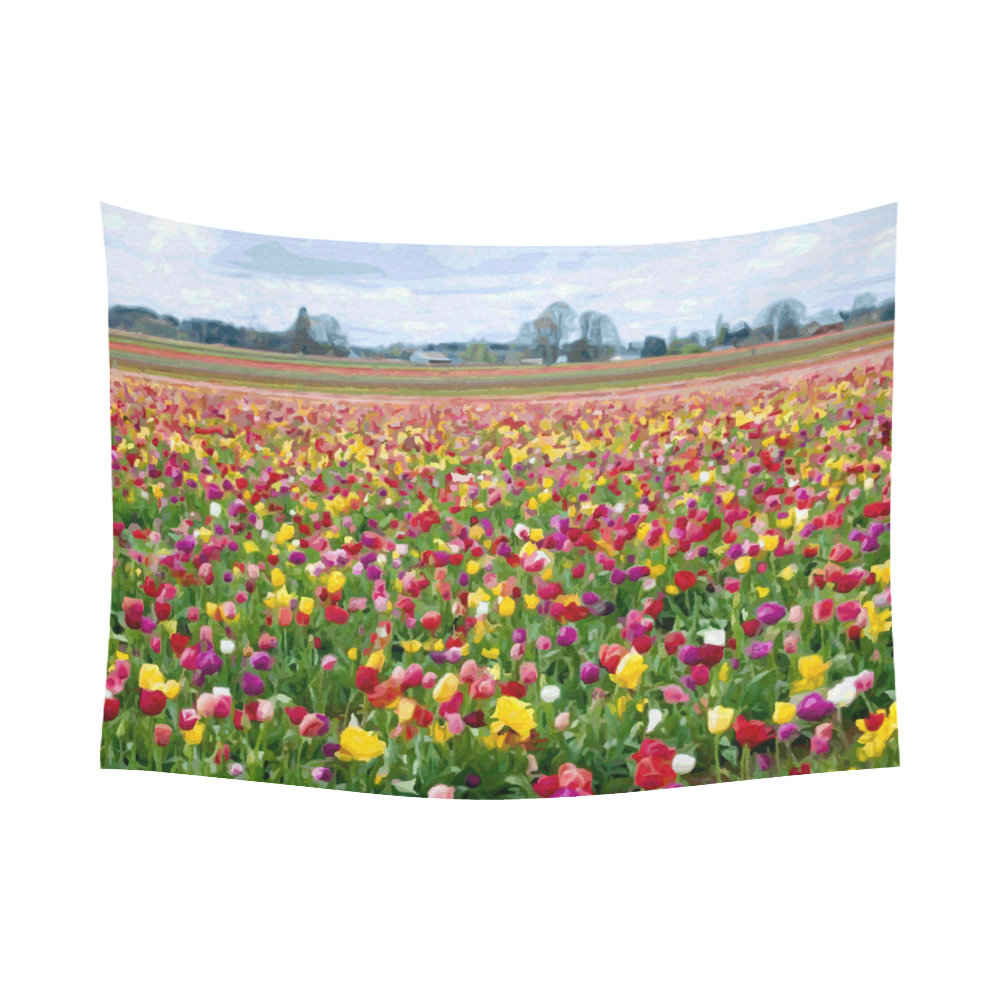 Poppy Fields Cloudy Sky Landscape Cotton Linen Wall Tapestry 80"x 60 ...