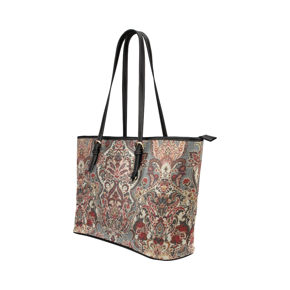 Vintage Floral Persian Rug Pattern Leather Tote Bag/Large (Model 1651 ...