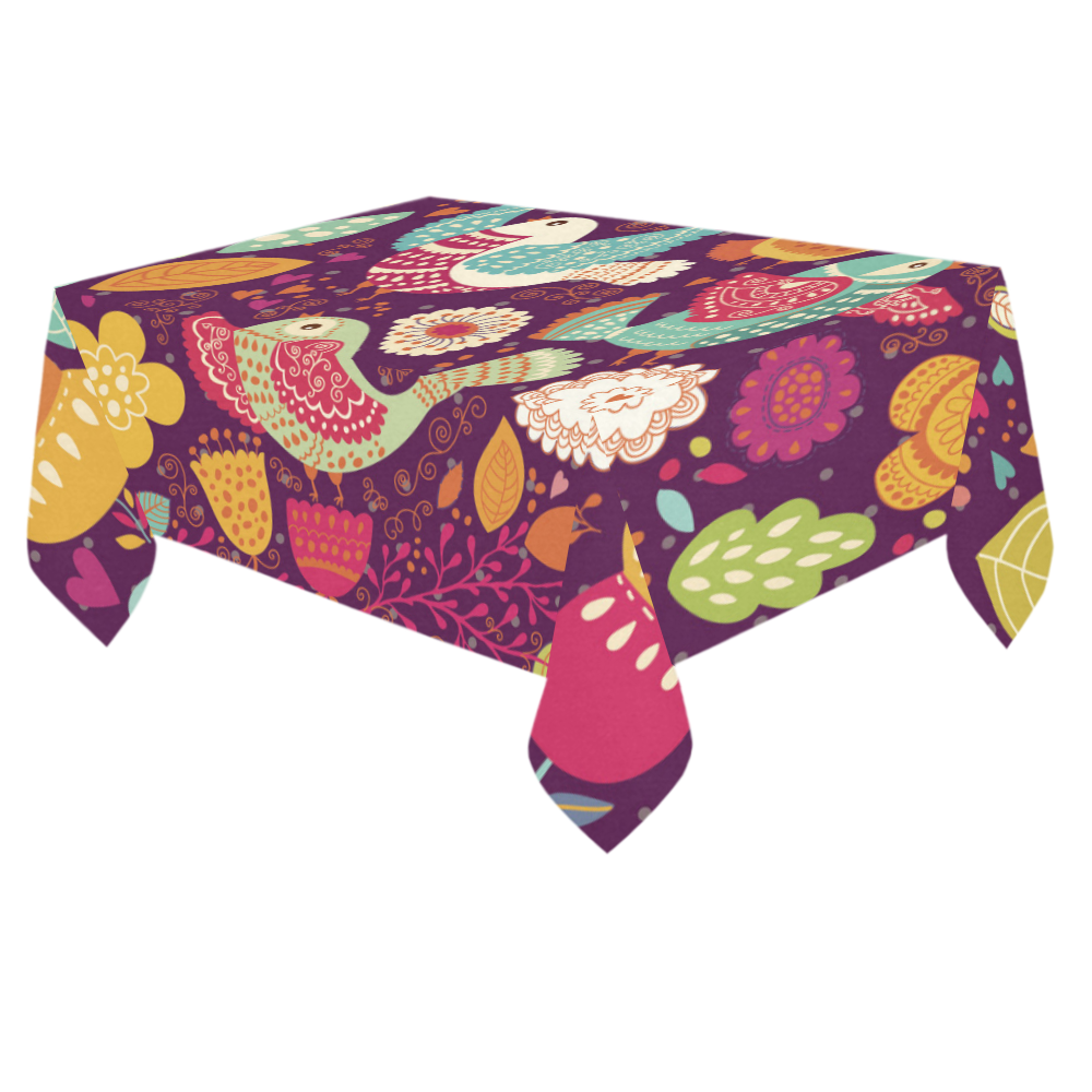 Cute Birds and Flowers Floral Pattern Cotton Linen Tablecloth 60"x 84 ...