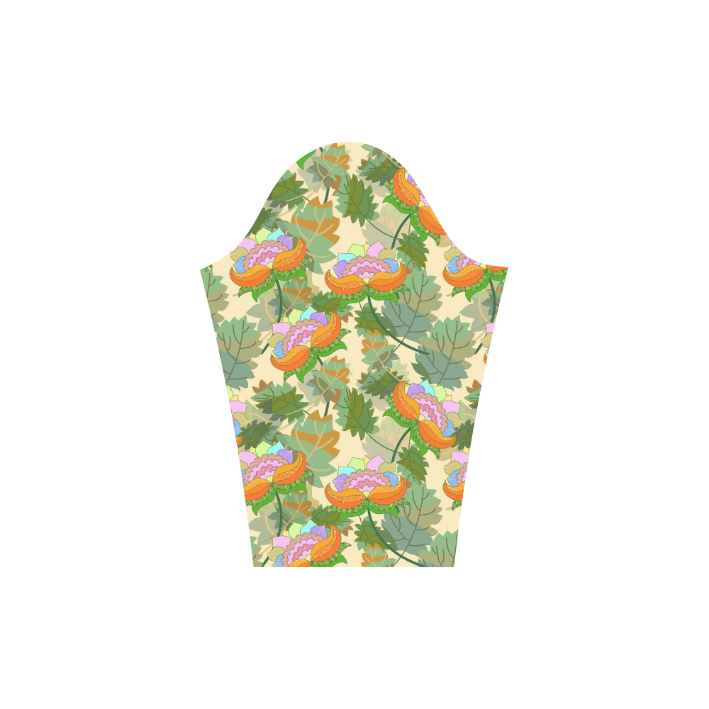 Pink Orange Floral Pattern Green Leaves Round Collar Dress (D22) | ID ...