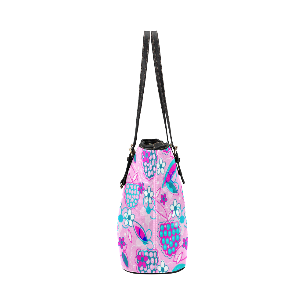 Berry Pink Fruit Flowers Floral Pattern Leather Tote Bag/Small (Model ...