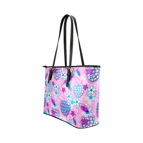 Berry Pink Fruit Flowers Floral Pattern Leather Tote Bag/Small (Model ...