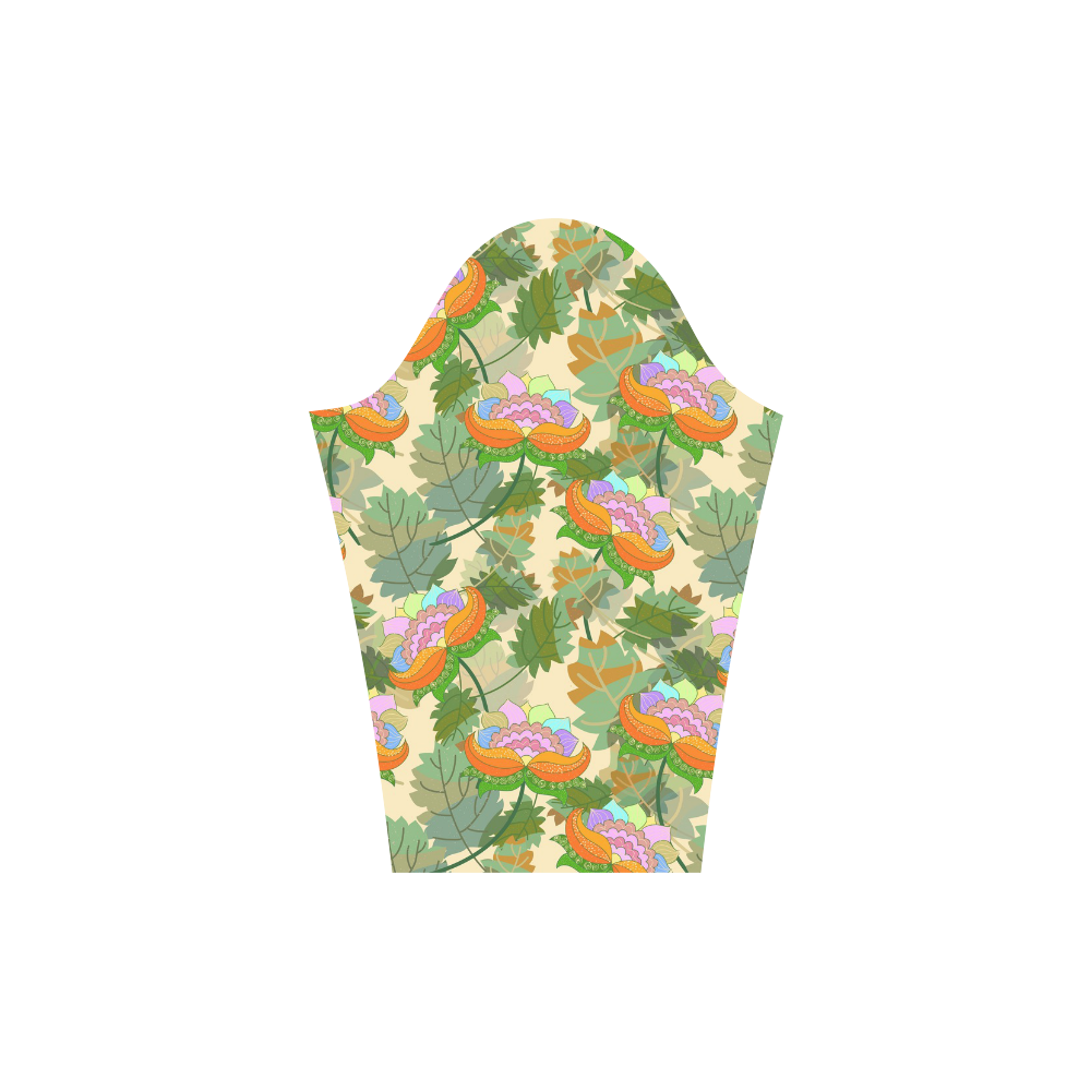 Pink Orange Floral Pattern Green Leaves Round Collar Dress (D22) | ID ...