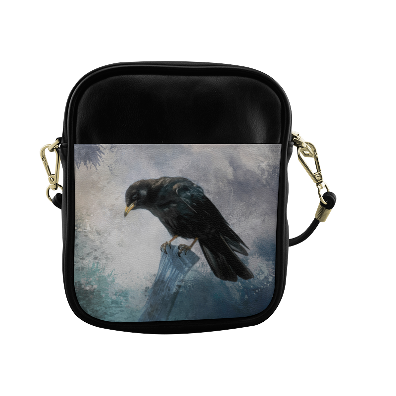 A beautiful painted black crow Sling Bag (Model 1627) | ID: D1343228