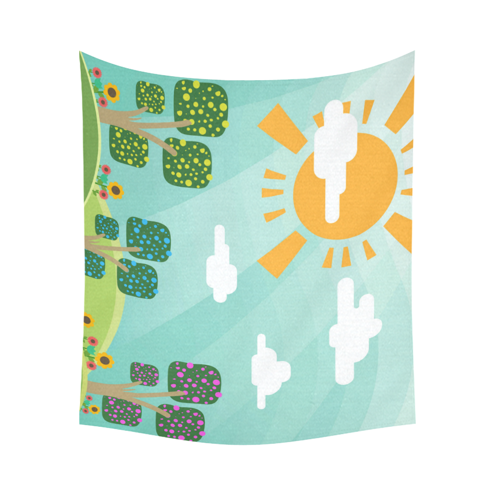 Pink Blue Green Abstract Geometic Nature Cotton Linen Wall Tapestry 60 ...