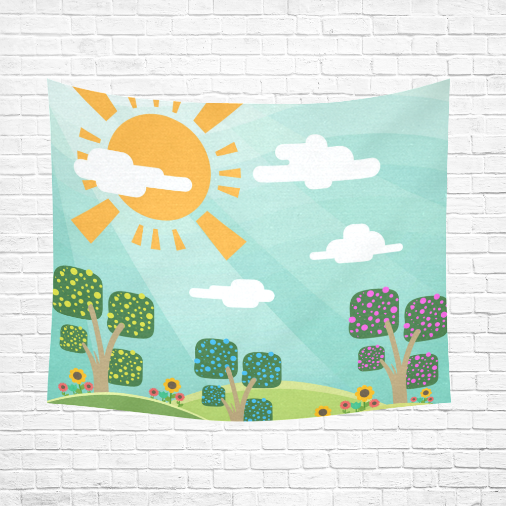 Pink Blue Green Abstract Geometic Nature Cotton Linen Wall Tapestry 60 ...