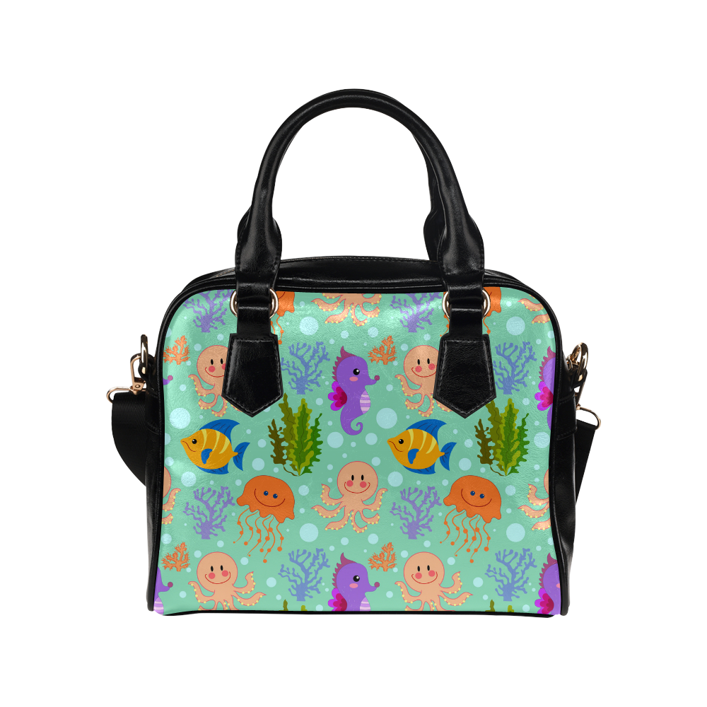 Octopus Sea Horse Jellyfish Seaweed Coral Shoulder Handbag (Model 1634 ...