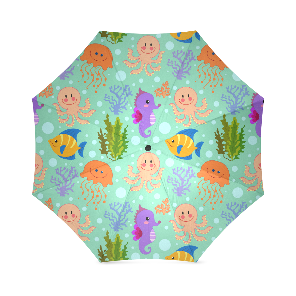 Octopus Sea Horse Jellyfish Seaweed Coral Foldable Umbrella (Model U01 ...