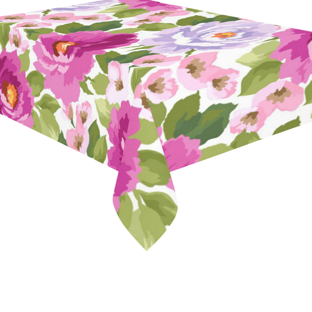 Beautiful Pink Watercolor Floral Pattern Cotton Linen Tablecloth 60"x ...