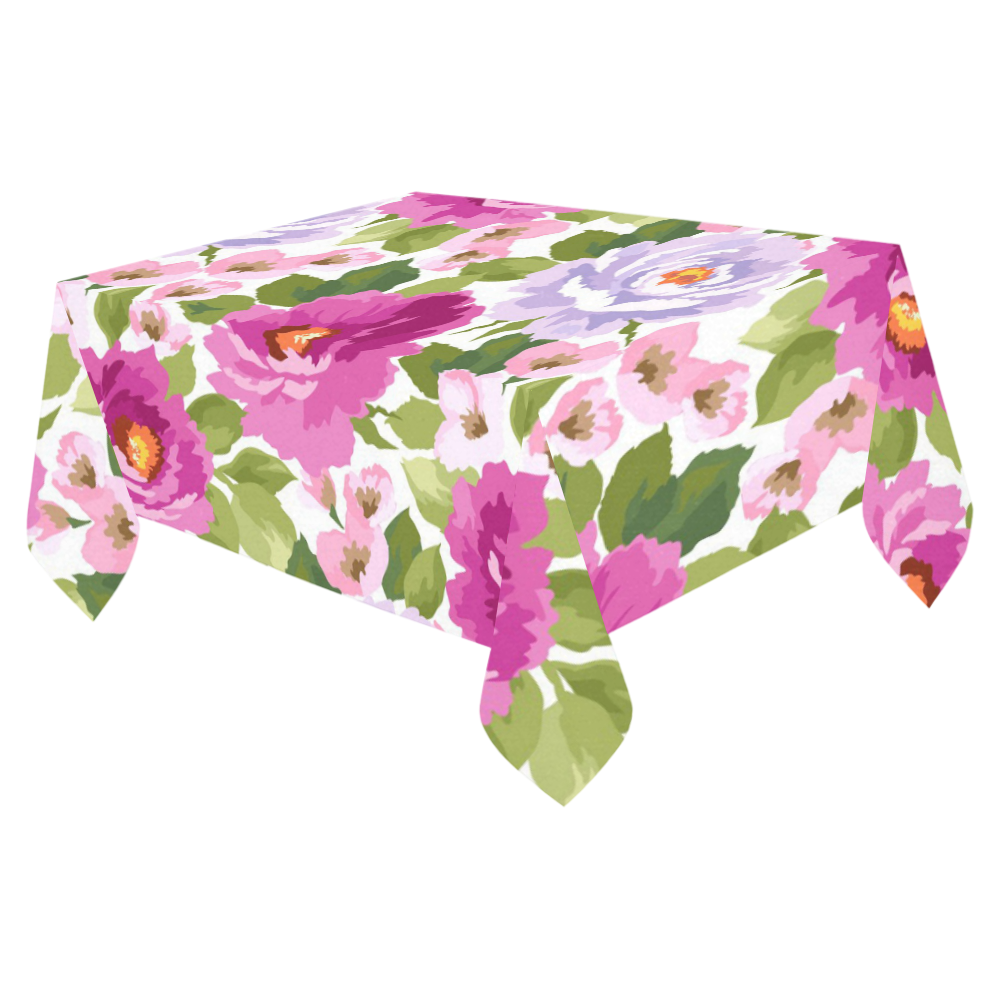 Beautiful Pink Watercolor Floral Pattern Cotton Linen Tablecloth 52"x ...