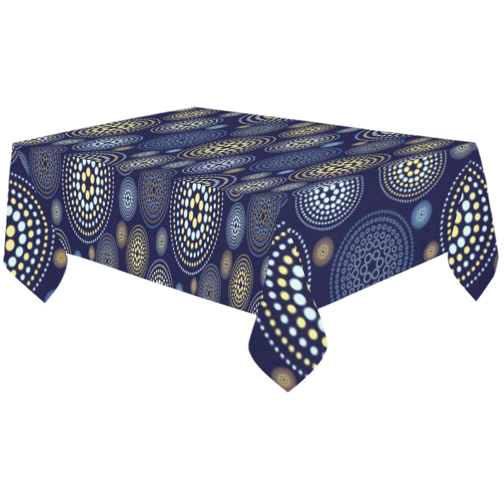 Blue Gold Circles Abstract Pattern Cotton Linen Tablecloth 60"x120 ...