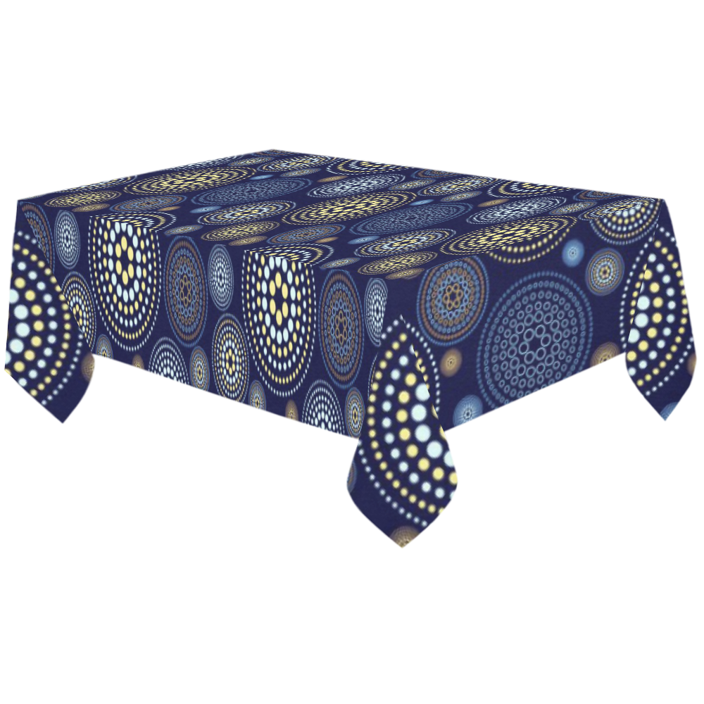 Blue Gold Circles Abstract Pattern Cotton Linen Tablecloth 60"x120 ...