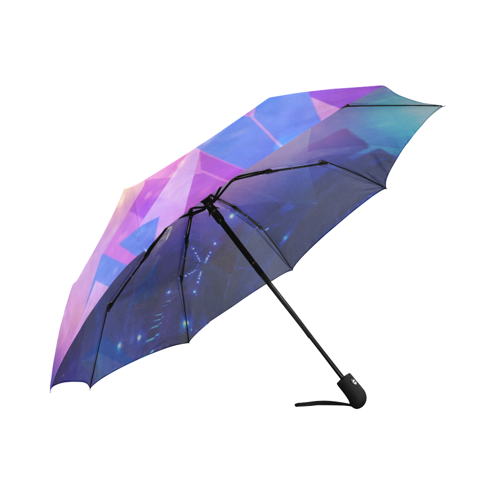 Purple Abstract Triangles Auto-Foldable Umbrella (Model U04) | ID: D1385136