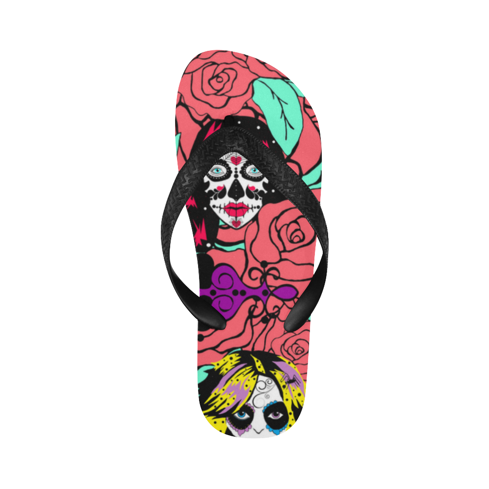 sugar-skull-sisters-4 Flip Flops for Men/Women (Model 040) | ID: D1415111