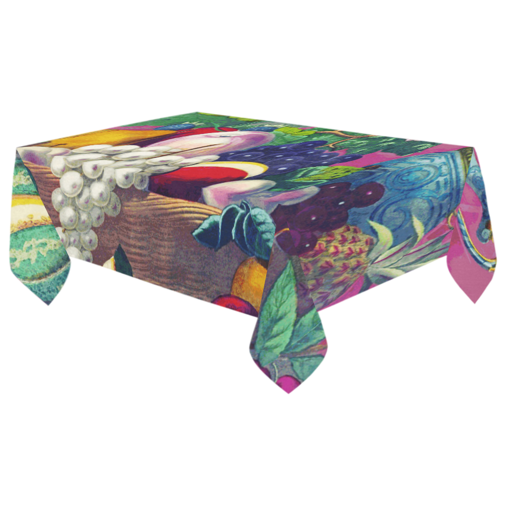 Vintage Fruit Melon Pear Grape Floral Cotton Linen Tablecloth 60"x 104 ...