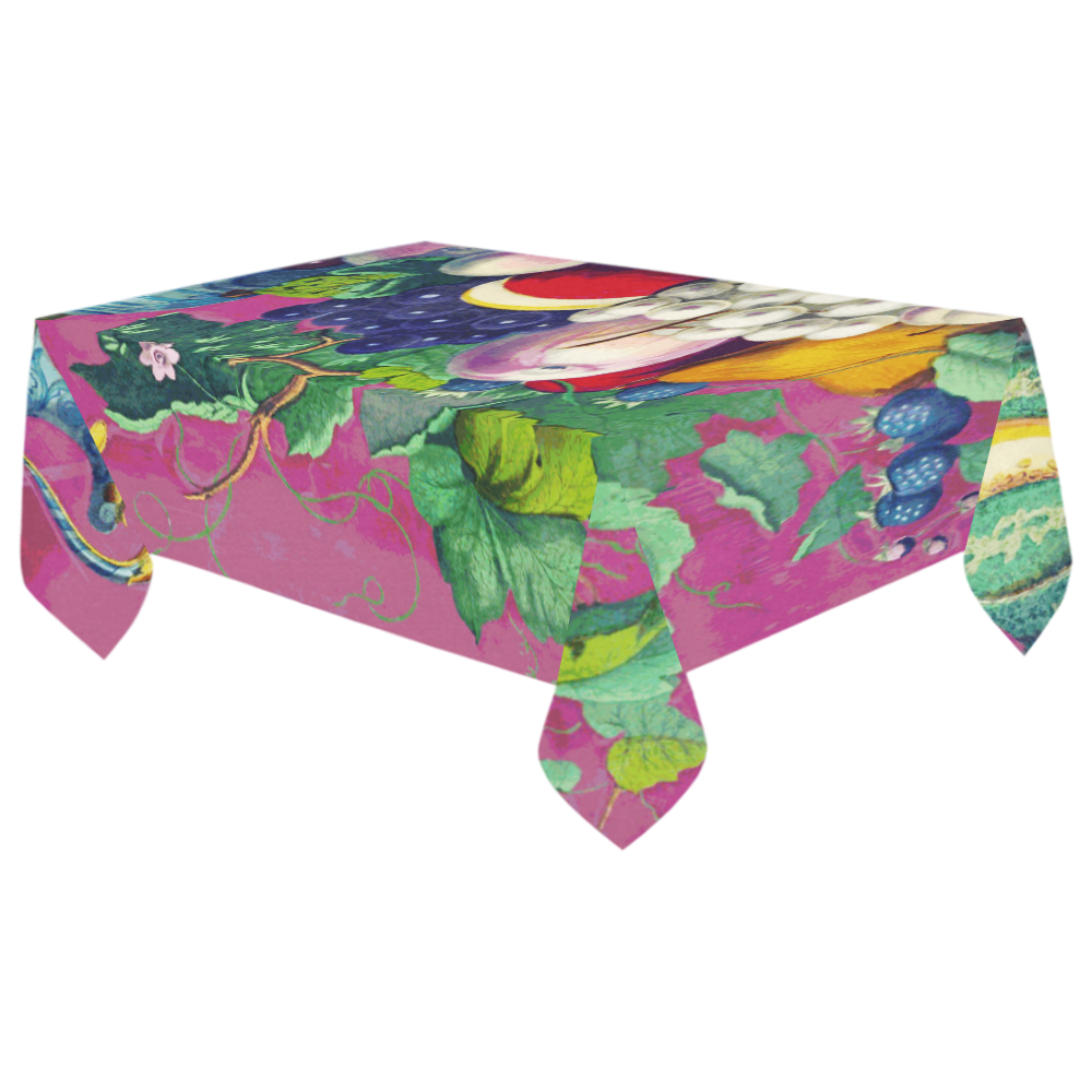 Vintage Fruit Melon Pear Grape Floral Cotton Linen Tablecloth 60"x 104 ...