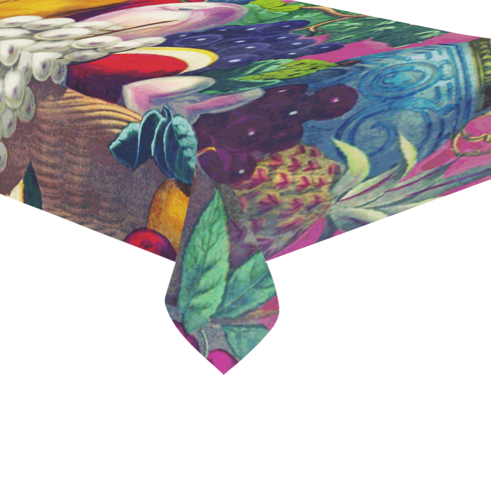 Vintage Fruit Melon Pear Grape Floral Cotton Linen Tablecloth 60"x 104 ...