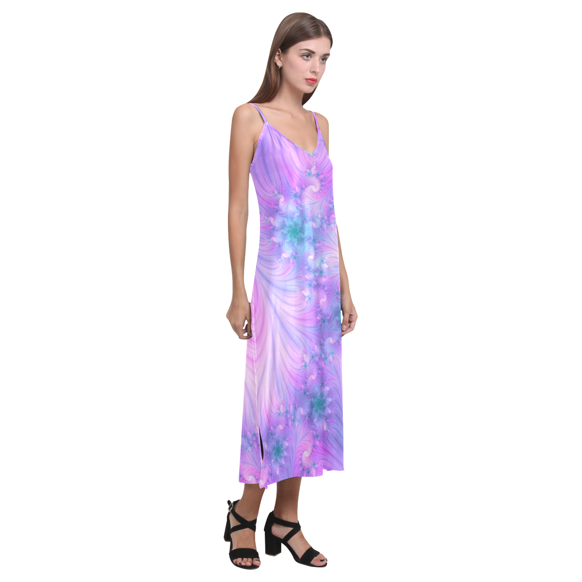 Chic and elegant spiral fractal V-Neck Open Fork Long Dress(Model D18 ...