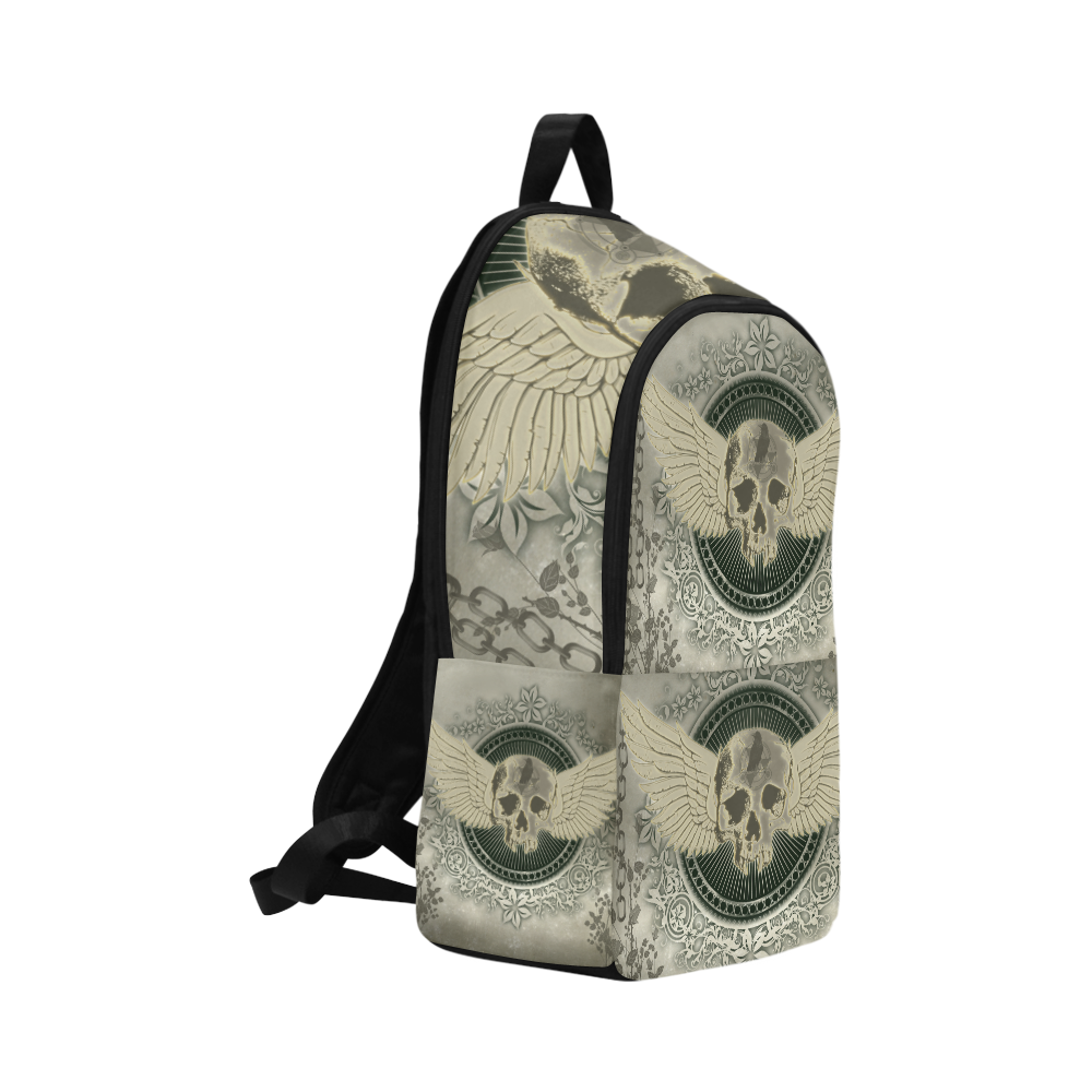 Skull with wings and roses on vintage background Fabric Backpack for ...