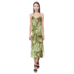 Silky Flowers V-Neck Open Fork Long Dress(Model D18) | ID: D1438825