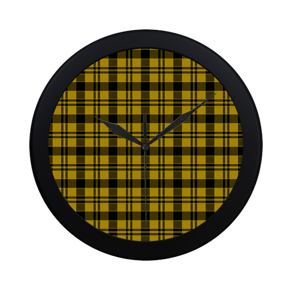 Yellow and Black Tartan Circular Plastic Wall clock | ID: D1441645