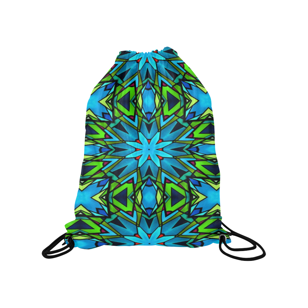 Blue and Green Stained Glass Medium Drawstring Bag Model 1604 (Twin ...