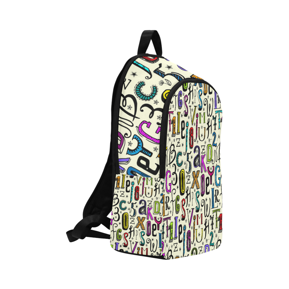 Letters Numbers Stars Typography Pattern Colored Fabric Backpack for ...