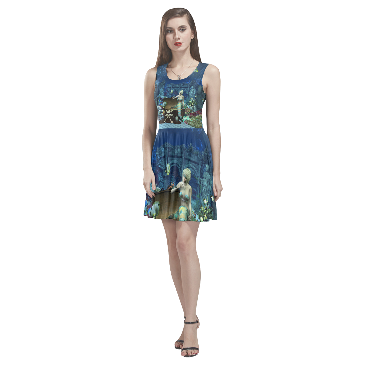 Underwater wold with mermaid Thea Sleeveless Skater Dress(Model D19 ...