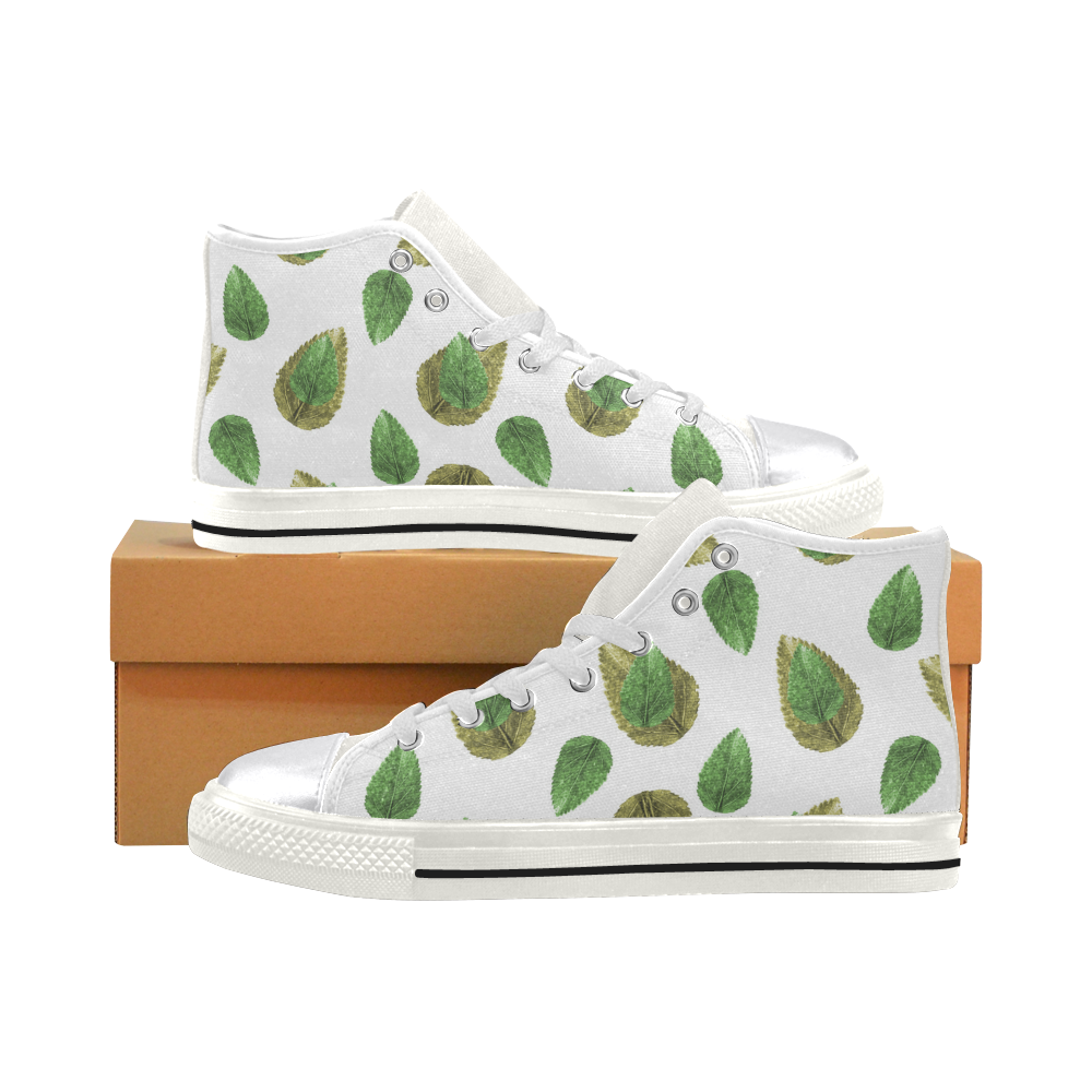 Leaves Motif Nature Pattern Women's Classic High Top Canvas Shoes ...
