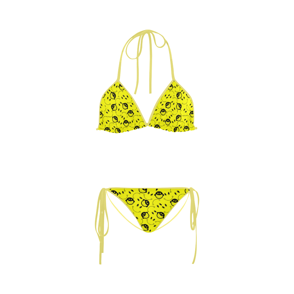 monkey tongue out on yellow Custom Bikini Swimsuit | ID: D1503599