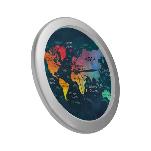 world map Silver Color Wall Clock | ID: D1526755